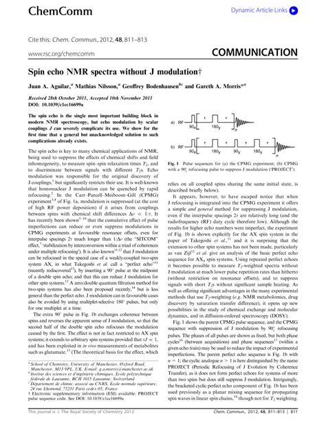 Pdf Spin Echo Nmr Spectra Without J Modulation