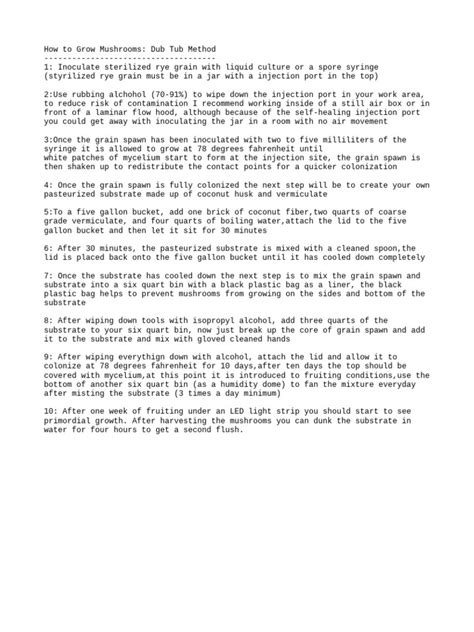 How To Grow Mushrooms Dub Tub Metho Pdf