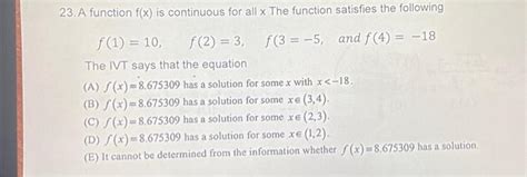 solved 23 a function f x is continuous for all x the