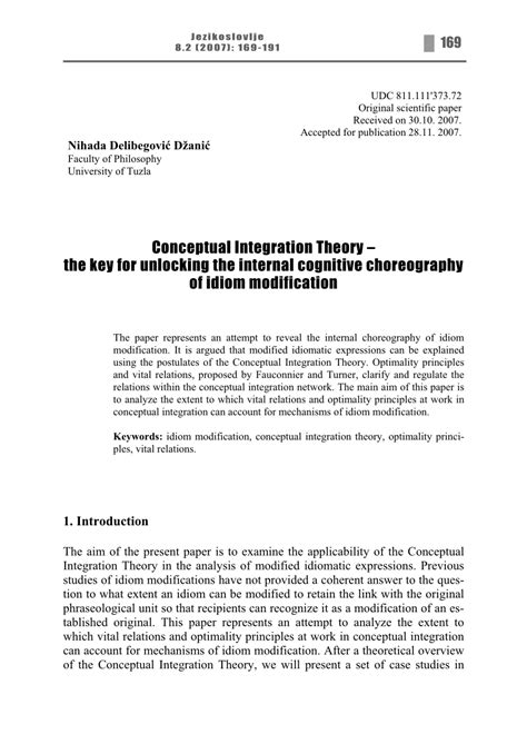 Pdf Conceptual Integration Theory The Key For Unlocking The Internal Cognitive Choreography