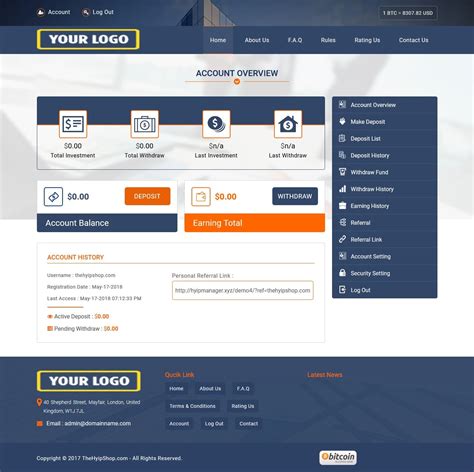 Buy Premium Bitcoin Hyip Script Custom Design Latest Version