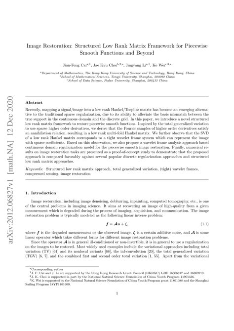 Pdf Image Restoration Structured Low Rank Matrix Framework For