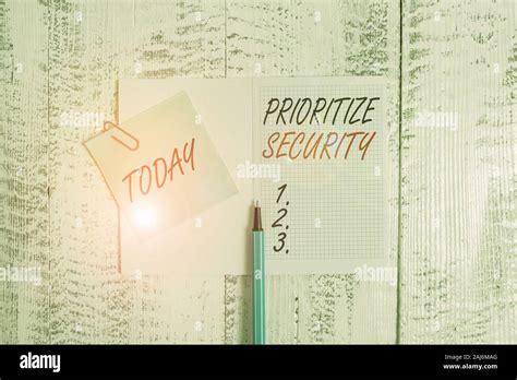 Writing Note Showing Prioritize Security Business Concept For