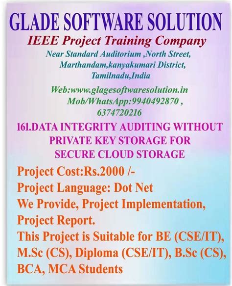 Data Integrity Auditing Without Private Key Storage For Secure Cloud Storage Dot Net At Rs 2000