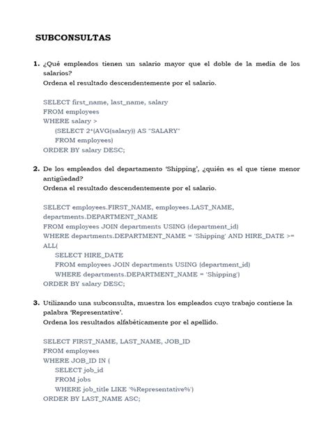 Ejercicios Bases De Datos Subconsultas Pdf