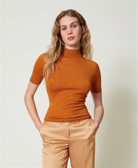 Джемпер из шелка и кашемира с короткими рукавами и воротником стойкой 242tp3682 Twinset — купить