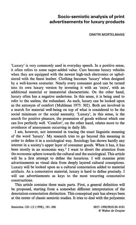 PDF Socio Semiotic Analysis Of Print Advertisements For Luxury Products