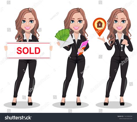 Real Estate Agent Cartoon Character Set Stock Vector Royalty Free