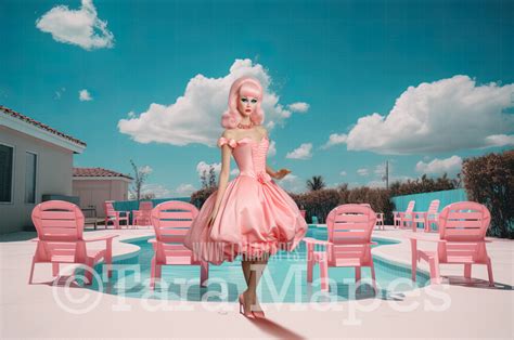 Doll Pool Digital Backdrop Pink Doll Pool Digital Background