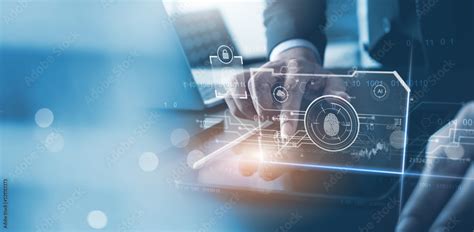 Cyber Security Concept Businessman Using Digital Tablet And