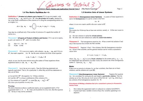 Solutions To Math 2111 Tutorial Notes 3 The Matrix Equation