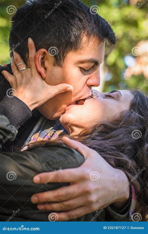 Close Up Of French Kiss Couple In Love Hugging And Kissing Stock Image Image Of Embracing