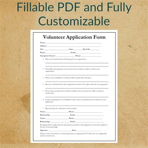 Volunteer Application Form Editable Pdf Template For Nonprofits And Organizations Printable