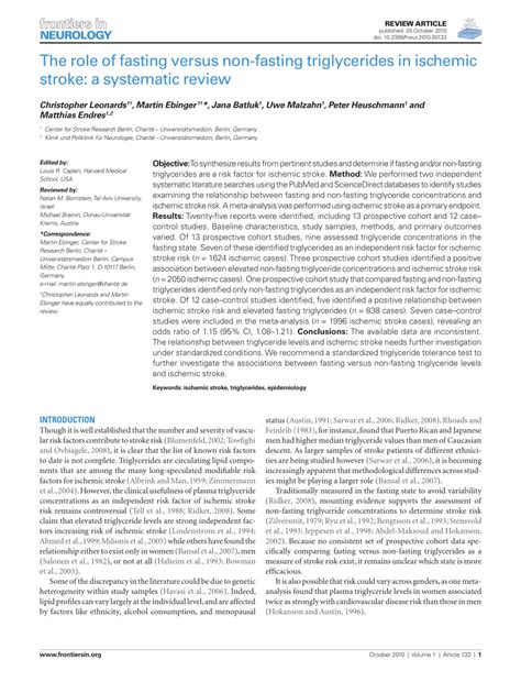 Pdf The Role Of Fasting Versus Non Fasting Triglycerides In Ischemic Stroke A Systematic Review