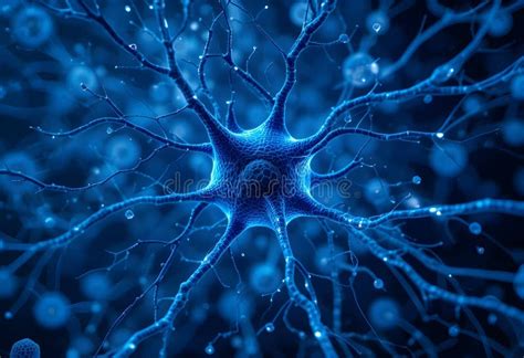 Blue Neuron Cell Network Brain Cell Structure For Biological And Medical Background Complexity