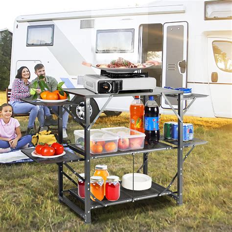 Bentism Outdoor Foldable Camping Kitchen Table Portable Cook Station