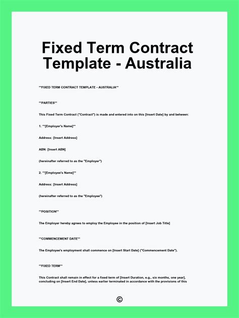 Fixed Term Contract Template Australia