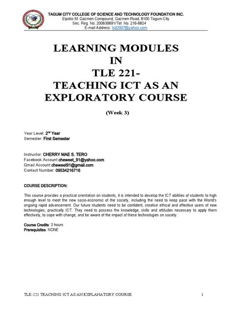Learning Modules In Tle 221 Teaching Ict As An Exploratory Course Pdf Operating System
