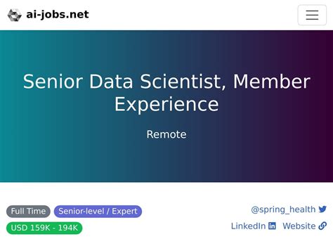 [hiring] senior data scientist member experience remote r ai ml jobs