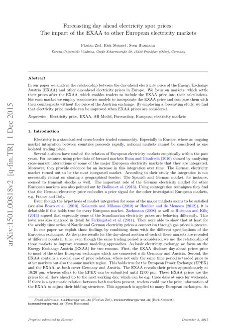 Pdf Forecasting Day Ahead Electricity Spot Prices The Impact Of The Exaa To Other European