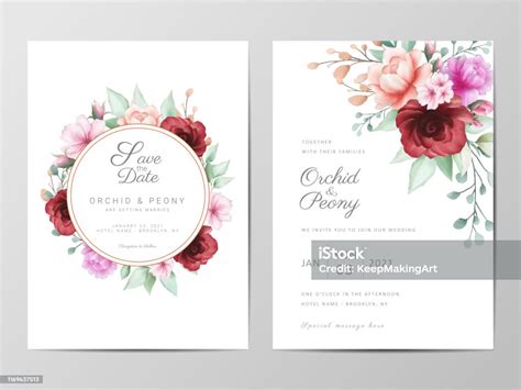 수채화 꽃 배열결혼식 초대장 템플릿 세트 꽃 장식 저장 날짜 초대장 인사말 감사합니다 Rsvp 카드 벡터 꽃 식물에 대한 스톡 벡터 아트 및 기타 이미지 Istock