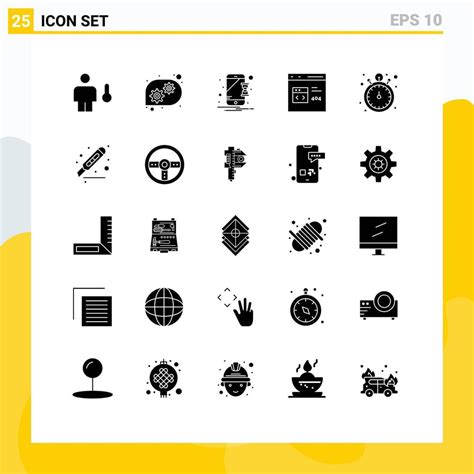 25 Universal Solid Glyph Signs Symbols Of Pocket Watch Develop Device Coding App Editable Vector