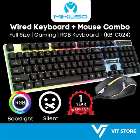 Mikuso Gaming Color Rgb Wired Keyboard Combo Silent Comfort Usb Full