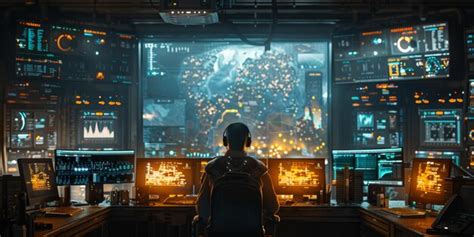 Cyber Defense Team Monitoring Network Traffic Hightech Control Room Securing Digital