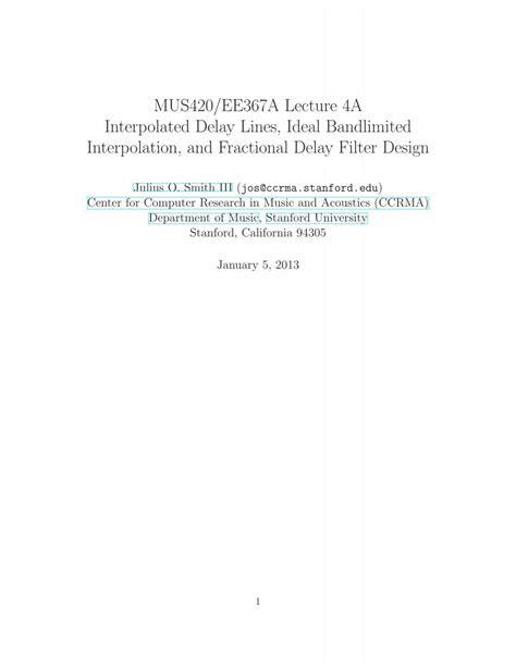 Interpolated Delay Lines Ideal Bandlimited Interpolation Ccrma