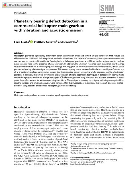 Pdf Planetary Bearing Defect Detection In A Commercial Helicopter