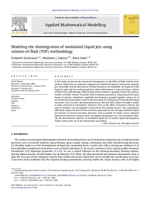 Pdf Modeling The Disintegration Of Modulated Liquid Jets Using Volume Of Fluid Vof Methodology