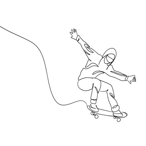Skateboard Line Art Skater Outline Drawing Simple Sketch Outdoor