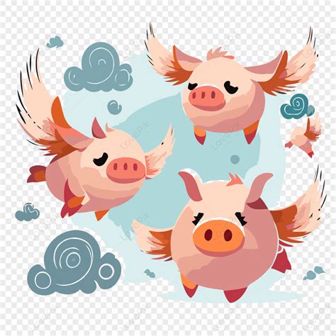 หมูบิน เวกเตอร์ สติ๊กเกอร์การ์ตูนหมูสามตัวมีปีกบินขึ้นลงเหนือก้อนเมฆ สติ๊กเกอร์ การ์ตูน Png