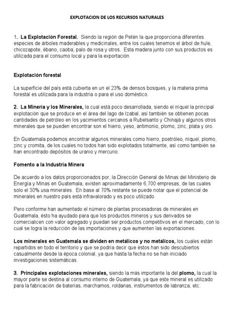 Explotacion De Los Recursos Naturales Pdf Minería Guatemala