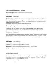 PHI 103 Informal Logic Week 1 Discussion 1 Docx PHI 103 Informal Logic Week 1 Discussion 1 My