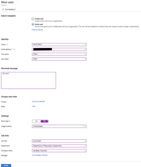 Invite External Azure Active Directory User