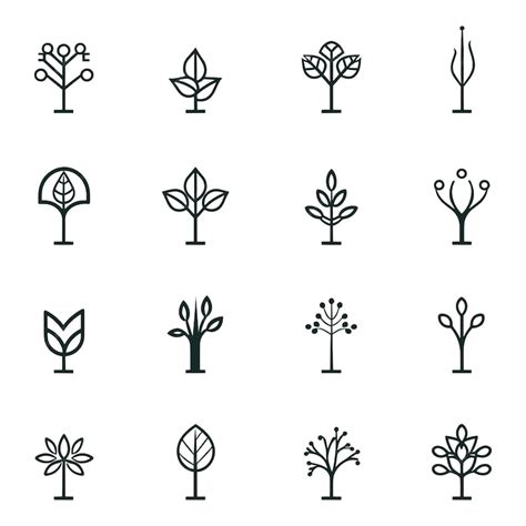 Tree Or Plant Icons Collection Of Tree Icon Design Elements Tree Vector Line Icon Set Premium