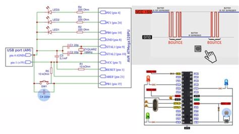 Avr Microcontroller Toggle Leds Using A Push Button Switch Push