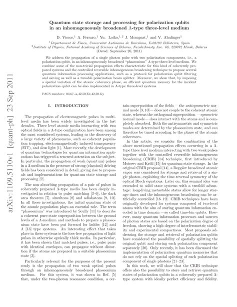 Pdf Quantum State Storage And Processing For Polarization Qubits In An Inhomogeneously
