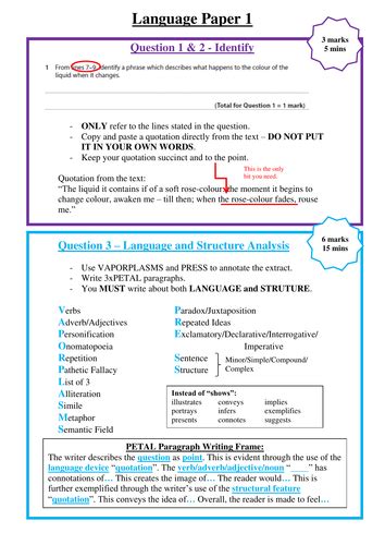 Edexcel Language Paper 1 Teaching Resources