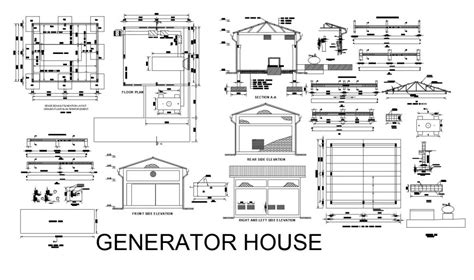 Generator House Elevation Section And Constructive Structure Cad Drawing Details Dwg File