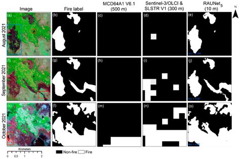 The Performance Of Raunet5 In Detecting Burned Areas At Different Times Download Scientific