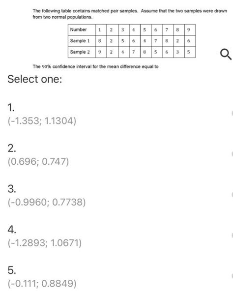 solved the following table contains matched pair samples