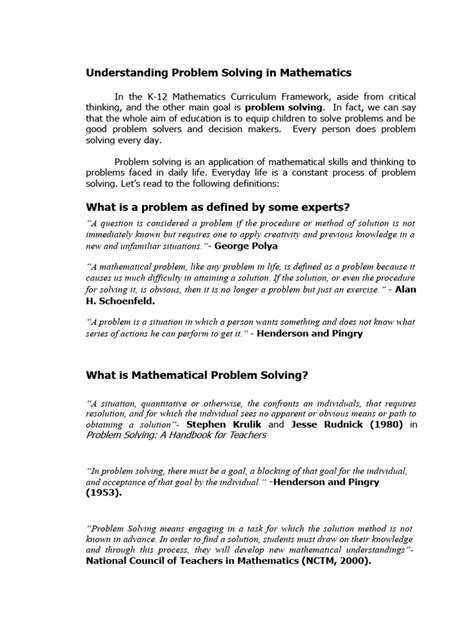 1 Understanding Problem Solving Pdf Mathematics Creativity