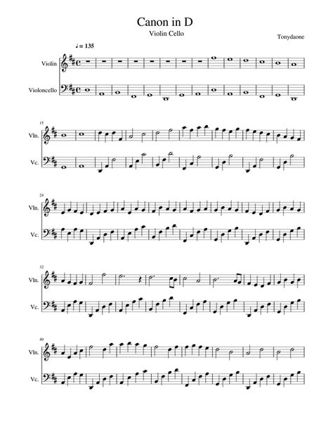 Canon In D Violin Cello Sheet Music For Violin Cello String Duet
