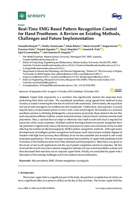 Pdf Real Time Emg Based Pattern Recognition Control For Hand Prostheses A Review On Existing