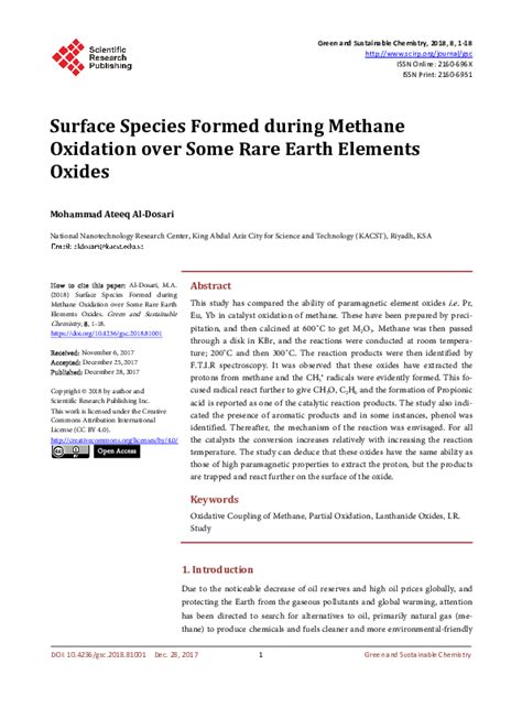 Pdf Surface Species Formed During Methane Oxidation Over Some Rare Earth Elements Oxides