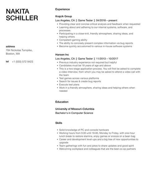 Game Tester Resume Samples Velvet Jobs