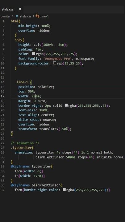 source code of typewriter animation shorts css3 cssanimationtutorial animation htmlcss