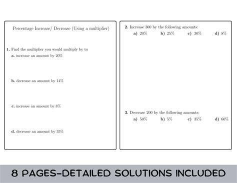 Percentage Increasedecrease Using A Multiplier Worksheet With Solutions Teaching Resources